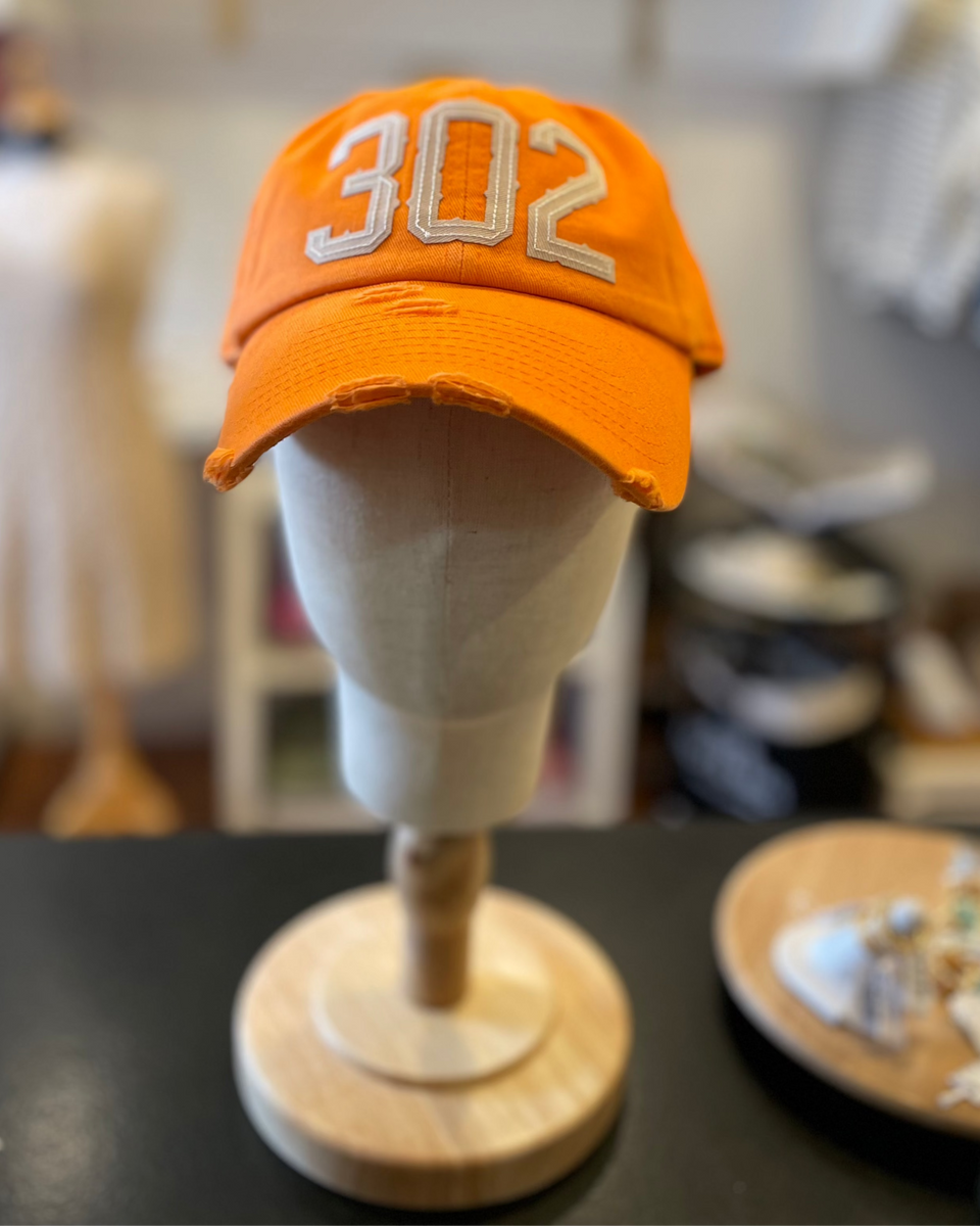 302 Distressed Vintage-Inspired Baseball Hat - Orange – F + L Boutique