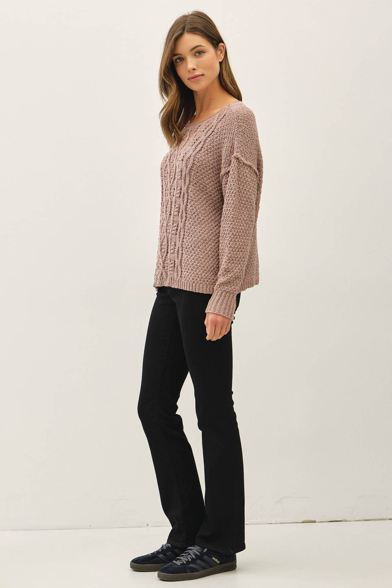 Ingrid Chunky Cable Knit Sweater - Mocha – F + L Boutique