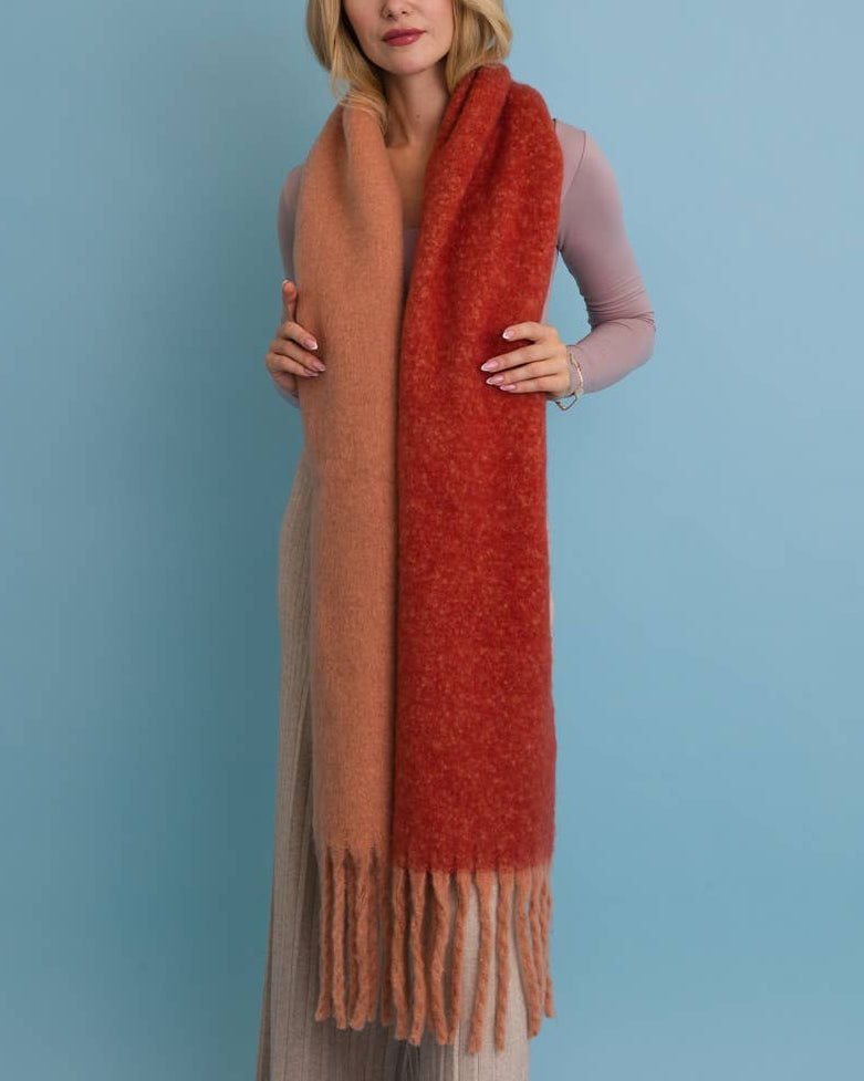 Cozy Solid Two Tone Tassel Blanket Scarf - Rust – F + L Boutique